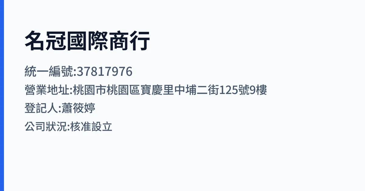 名冠國際商行 - 統編 37817976(桃園市) 公司登記資料與營業項目詳細圖表