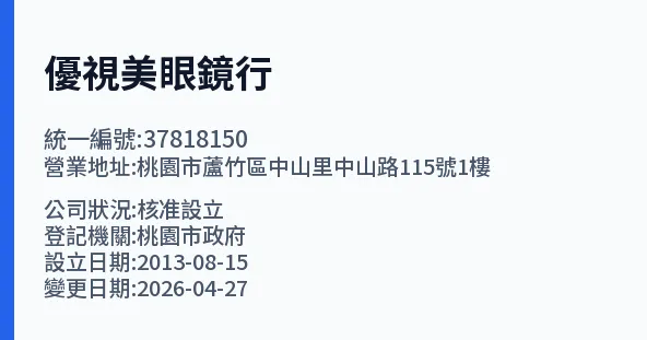 優視美眼鏡行的照片-統編 37818150(桃園市) 公司登記資料與營業項目詳細圖表