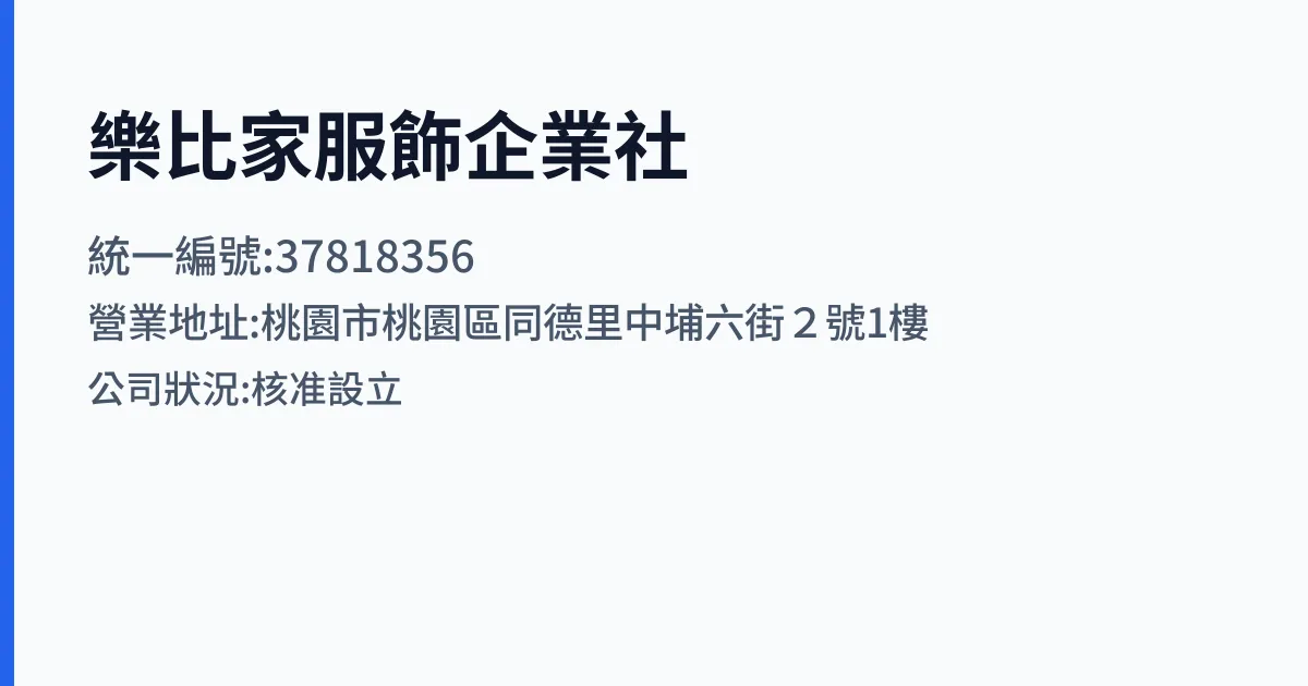 樂比家服飾企業社 - 統編 37818356（桃園市） 公司登記資料與營業項目詳細圖表