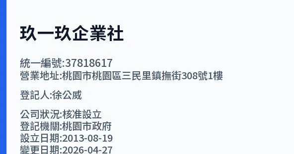 玖一玖企業社的照片-統編 37818617(桃園市) 公司登記資料與營業項目詳細圖表