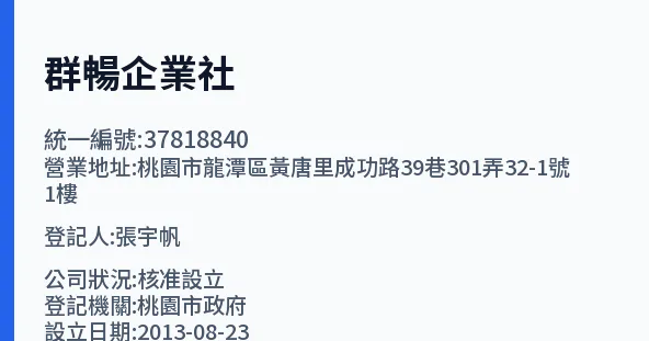 群暢企業社的照片-統編 37818840(桃園市) 公司登記資料與營業項目詳細圖表