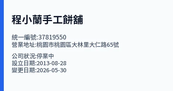 程小蘭手工餅舖的照片-統編 37819550(桃園市) 公司登記資料與營業項目詳細圖表