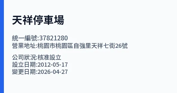 天祥停車場的照片-統編 37821280(桃園市) 公司登記資料與營業項目詳細圖表