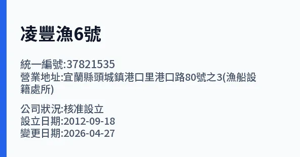 凌豐漁6號的照片-統編 37821535(宜蘭縣) 公司登記資料與營業項目詳細圖表