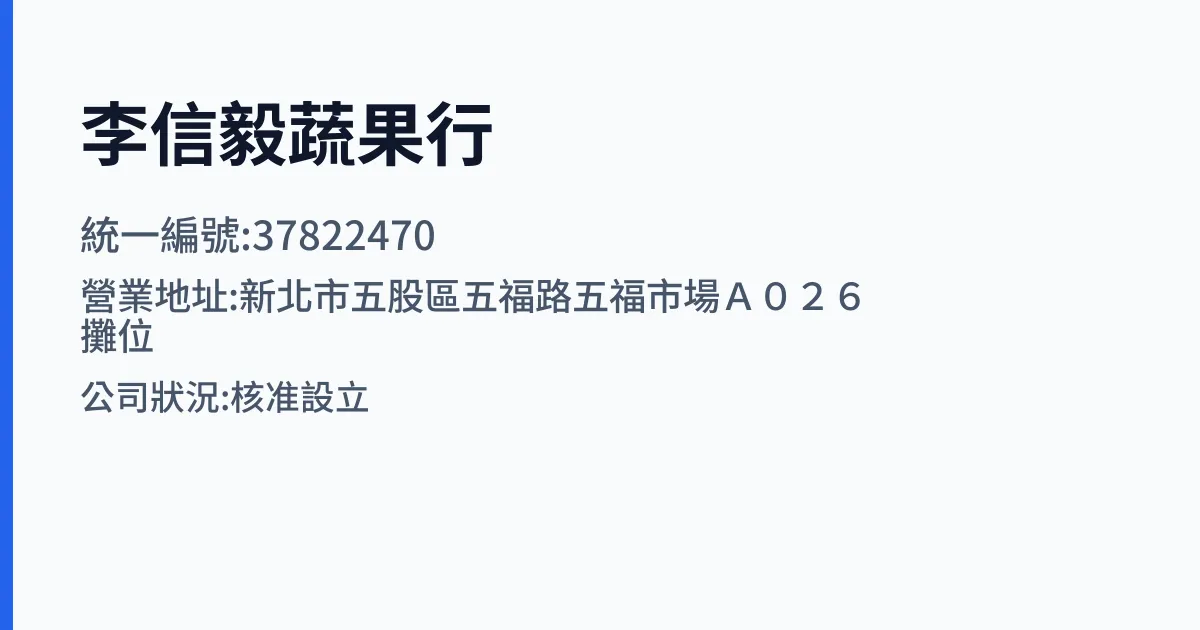 李信毅蔬果行 - 統編 37822470(新北市) 公司登記資料與營業項目詳細圖表