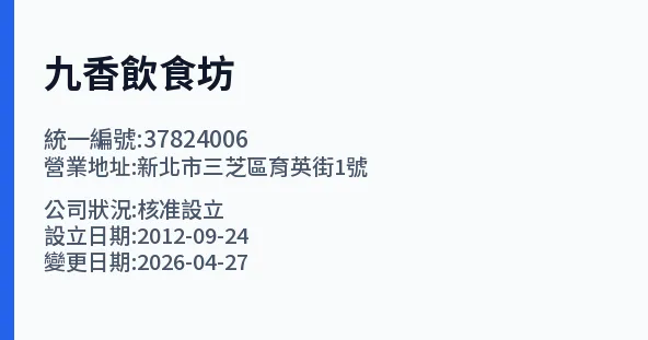九香飲食坊的照片-統編 37824006(新北市) 公司登記資料與營業項目詳細圖表