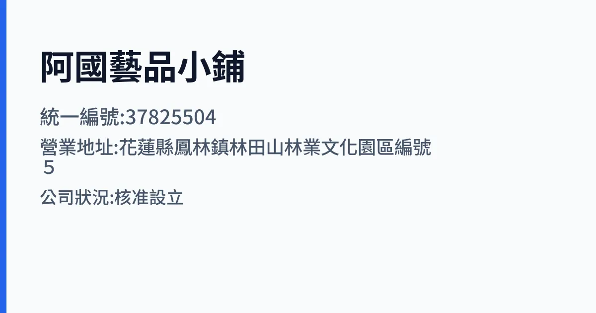 阿國藝品小鋪 - 統編 37825504(花蓮縣) 公司登記資料與營業項目詳細圖表