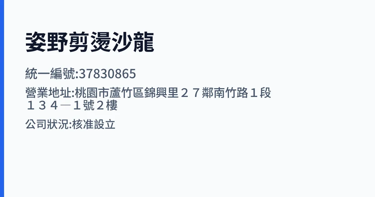 姿野剪燙沙龍 - 統編 37830865（桃園市） 公司登記資料與營業項目詳細圖表