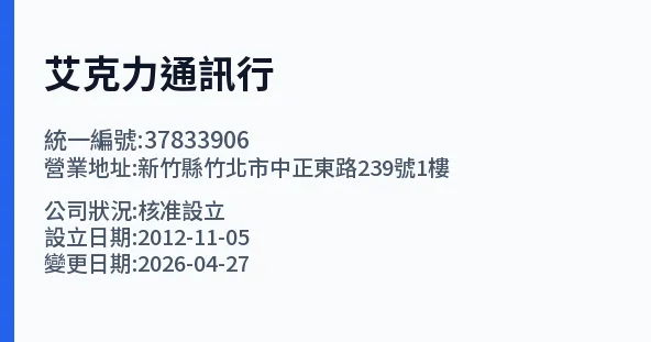 艾克力通訊行的照片-統編 37833906(新竹縣) 公司登記資料與營業項目詳細圖表