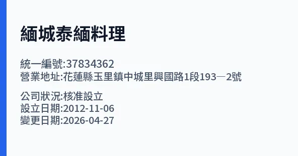 緬城泰緬料理的照片-統編 37834362(花蓮縣) 公司登記資料與營業項目詳細圖表