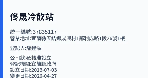 佟晟冷飲站的照片-統編 37835117(宜蘭縣) 公司登記資料與營業項目詳細圖表