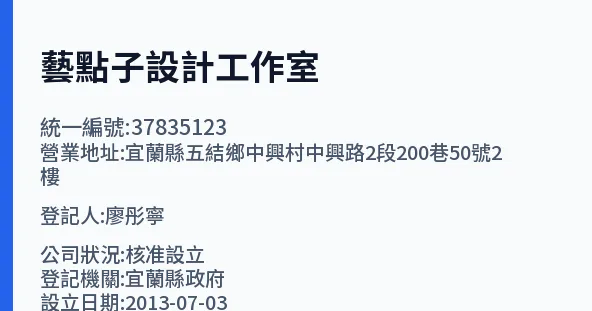 藝點子設計工作室的照片-統編 37835123(宜蘭縣) 公司登記資料與營業項目詳細圖表