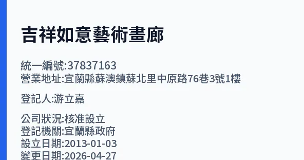 吉祥如意藝術畫廊的照片-統編 37837163(宜蘭縣) 公司登記資料與營業項目詳細圖表