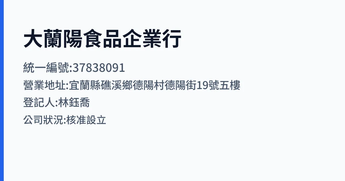 大蘭陽食品企業行 - 統編 37838091(宜蘭縣) 公司登記資料與營業項目詳細圖表