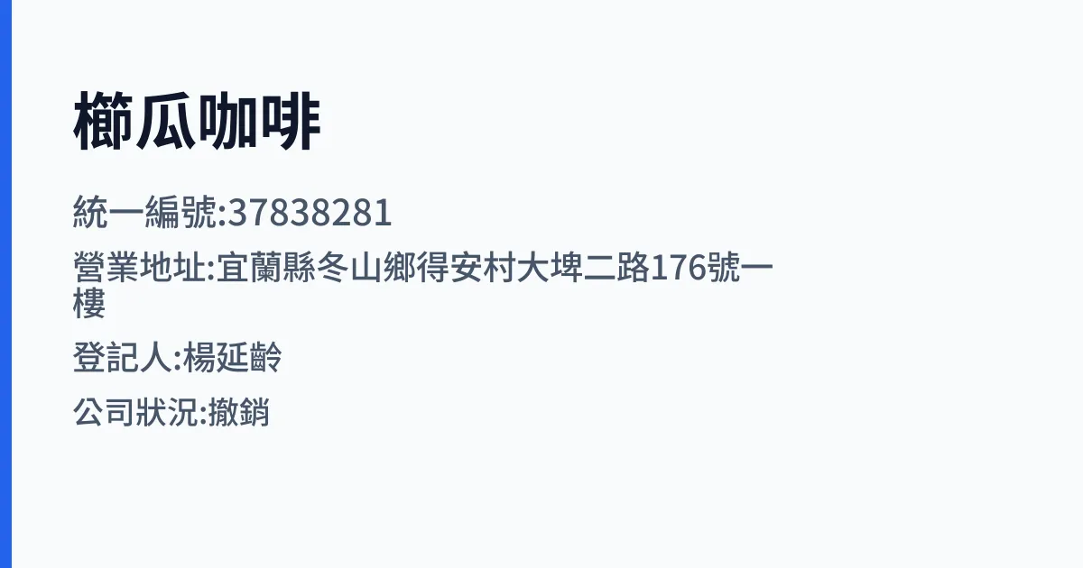 櫛瓜咖啡 - 統編 37838281(臺北市) 公司登記資料與營業項目詳細圖表
