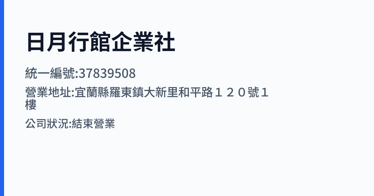 日月行館企業社 - 統編 37839508(宜蘭縣) 公司登記資料與營業項目詳細圖表