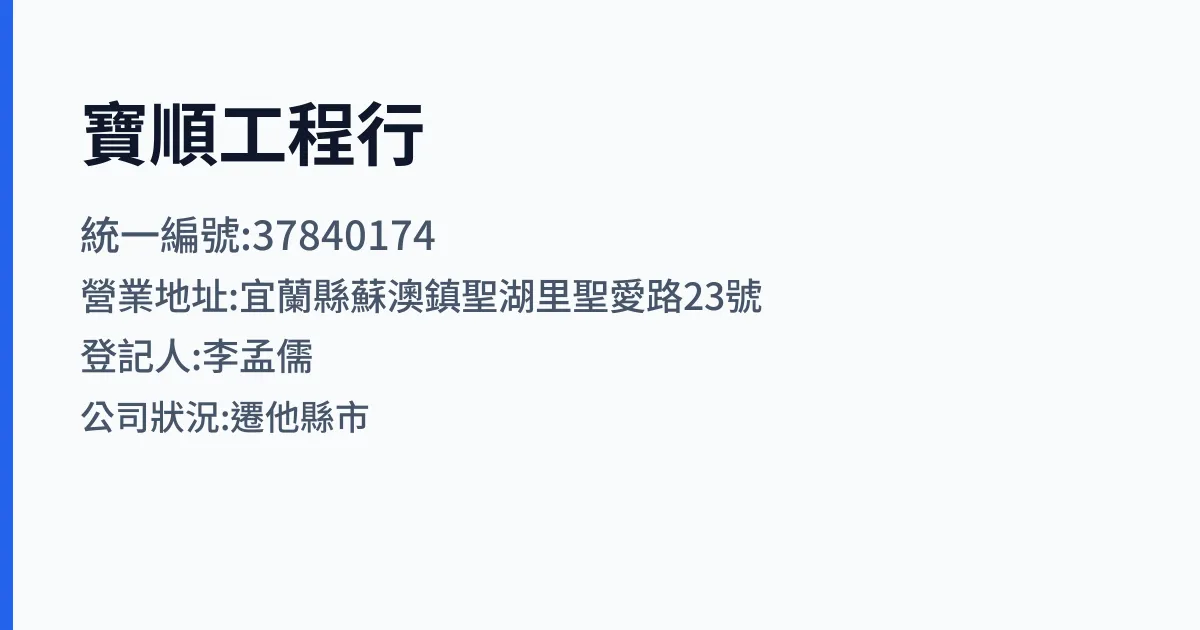 寶順工程行 - 統編 37840174(新北市) 公司登記資料與營業項目詳細圖表