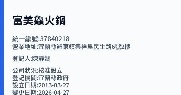 富美鱻火鍋的照片-統編 37840218(宜蘭縣) 公司登記資料與營業項目詳細圖表