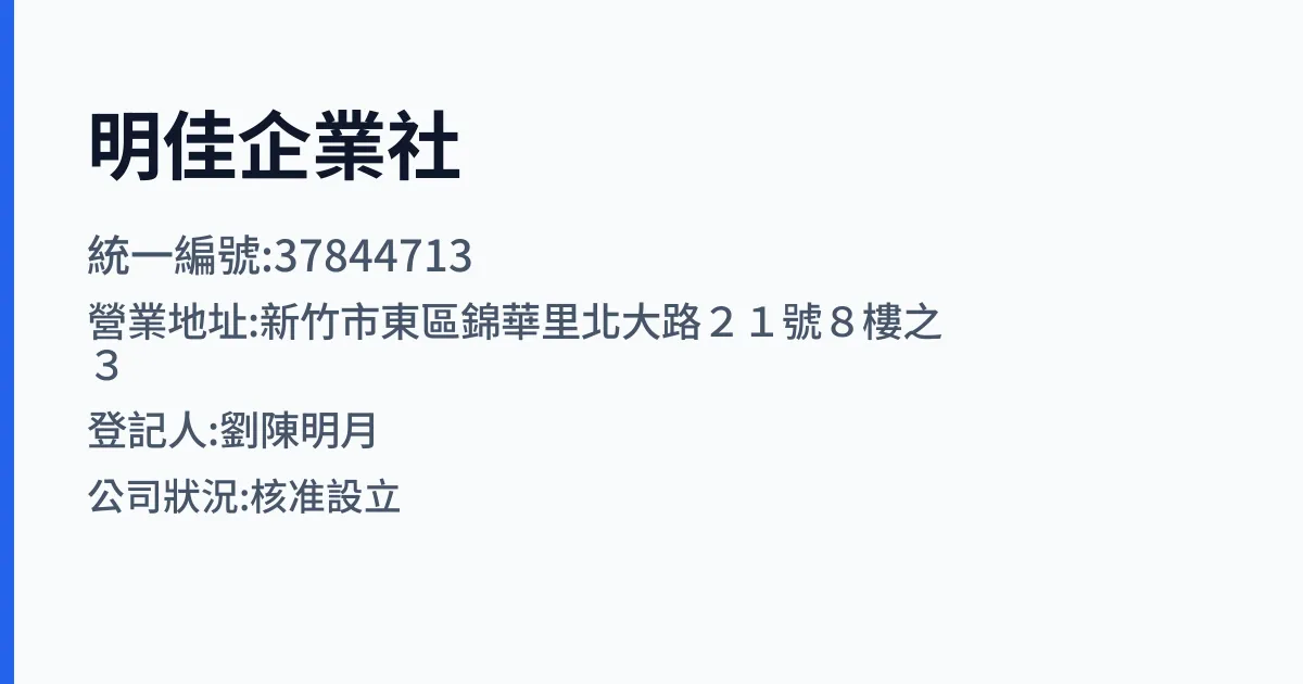 明佳企業社 - 統編 37844713(新竹市) 公司登記資料與營業項目詳細圖表
