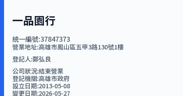 一品園行的照片-統編 37847373(高雄市) 公司登記資料與營業項目詳細圖表