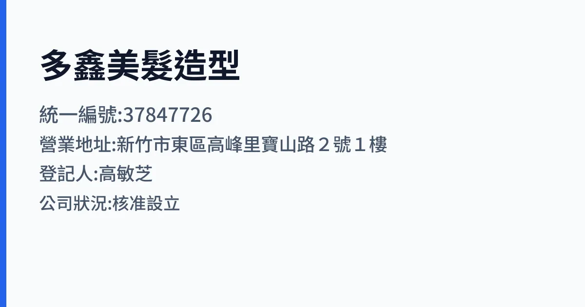 多鑫美髮造型 - 統編 37847726(新竹市) 公司登記資料與營業項目詳細圖表