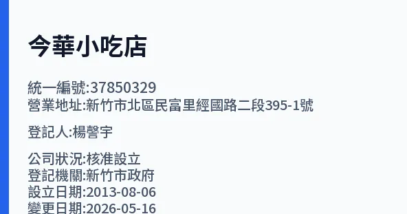 今華小吃店的照片-統編 37850329(新竹市) 公司登記資料與營業項目詳細圖表