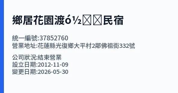 鄉居花園渡民宿的照片-統編 37852760(花蓮縣) 公司登記資料與營業項目詳細圖表