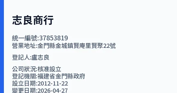 志良商行的照片-統編 37853819(金門縣) 公司登記資料與營業項目詳細圖表
