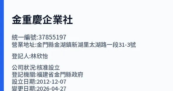 金重慶企業社的照片-統編 37855197(金門縣) 公司登記資料與營業項目詳細圖表