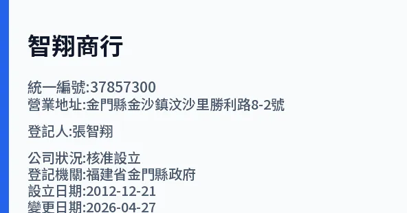 智翔商行的照片-統編 37857300(金門縣) 公司登記資料與營業項目詳細圖表