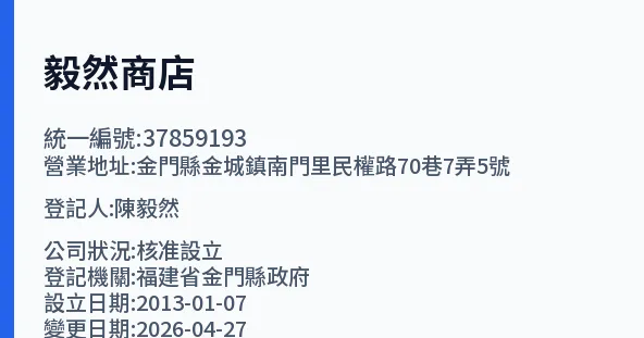毅然商店的照片-統編 37859193(金門縣) 公司登記資料與營業項目詳細圖表