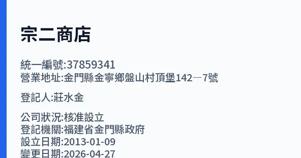 宗二商店的照片-統編 37859341(金門縣) 公司登記資料與營業項目詳細圖表