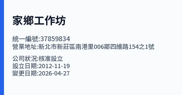 家鄉工作坊的照片-統編 37859834(新北市) 公司登記資料與營業項目詳細圖表