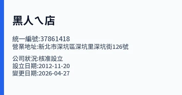 黑人ㄟ店的照片-統編 37861418(新北市) 公司登記資料與營業項目詳細圖表