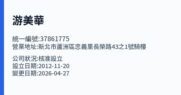 游美華的照片-統編 37861775(新北市) 公司登記資料與營業項目詳細圖表