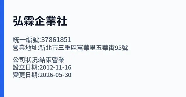 弘霖企業社的照片-統編 37861851(新北市) 公司登記資料與營業項目詳細圖表