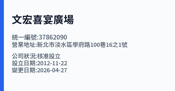 文宏喜宴廣場的照片-統編 37862090(新北市) 公司登記資料與營業項目詳細圖表