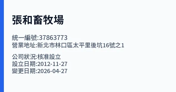 張和畜牧場的照片-統編 37863773(新北市) 公司登記資料與營業項目詳細圖表