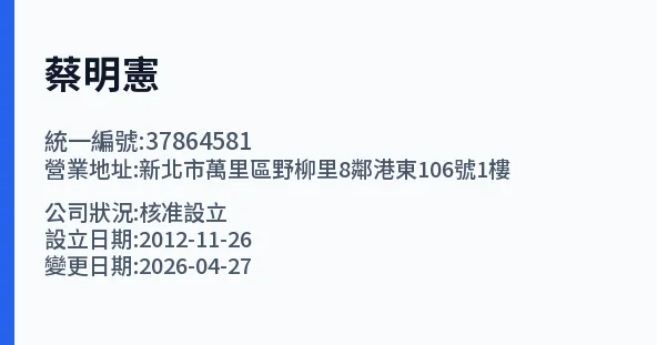 蔡明憲的照片-統編 37864581(新北市) 公司登記資料與營業項目詳細圖表