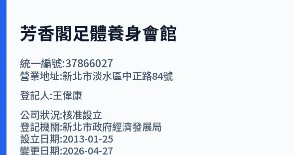 芳香閣足體養身會館的照片-統編 37866027(新北市) 公司登記資料與營業項目詳細圖表