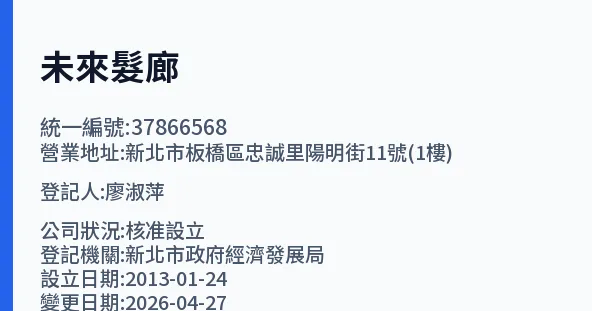 未來髮廊的照片-統編 37866568(新北市) 公司登記資料與營業項目詳細圖表