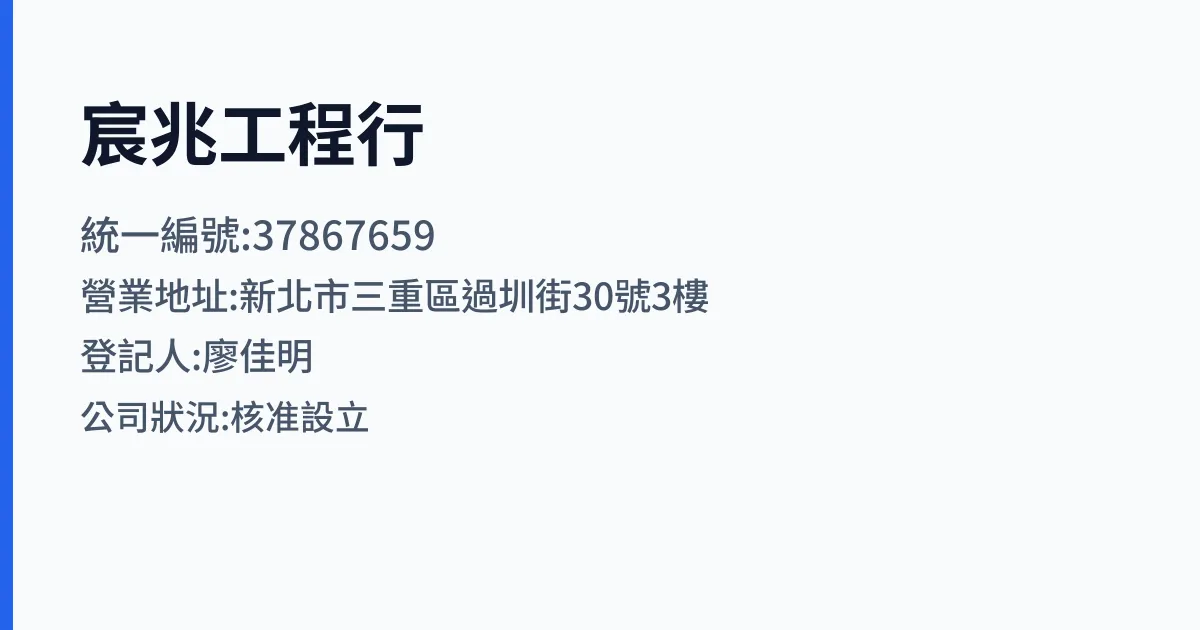 宸兆工程行 - 統編 37867659(新北市) 公司登記資料與營業項目詳細圖表