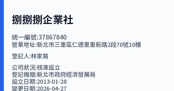 捌捌捌企業社的照片-統編 37867840(新北市) 公司登記資料與營業項目詳細圖表