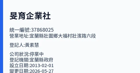 旻育企業社的照片-統編 37868025(宜蘭縣) 公司登記資料與營業項目詳細圖表