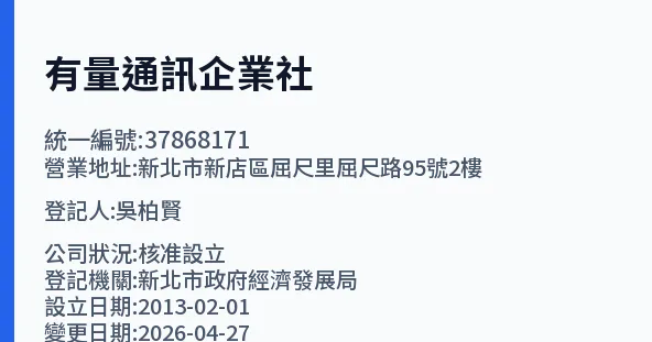 有量通訊企業社的照片-統編 37868171(新北市) 公司登記資料與營業項目詳細圖表