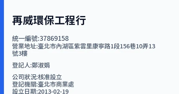 再威環保工程行的照片-統編 37869158(臺北市) 公司登記資料與營業項目詳細圖表