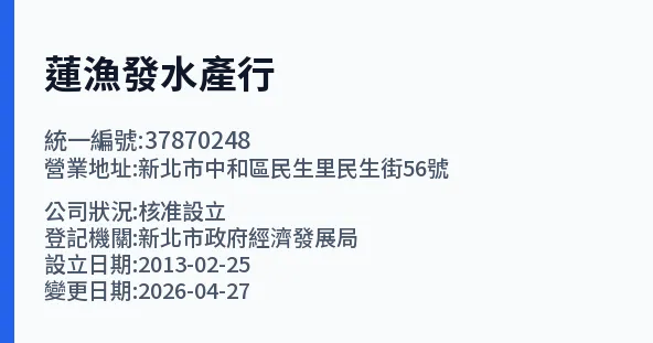 蓮漁發水產行的照片-統編 37870248(新北市) 公司登記資料與營業項目詳細圖表
