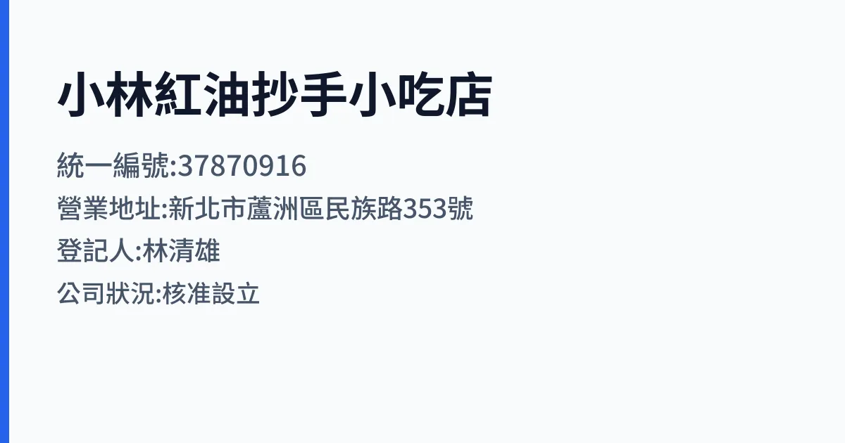 小林紅油抄手小吃店 - 統編 37870916(新北市) 公司登記資料與營業項目詳細圖表