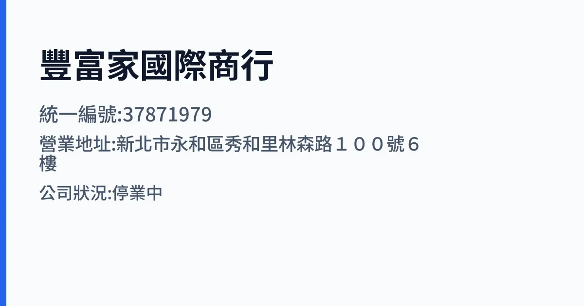 豐富家國際商行 - 統編 37871979(新北市) 公司登記資料與營業項目詳細圖表