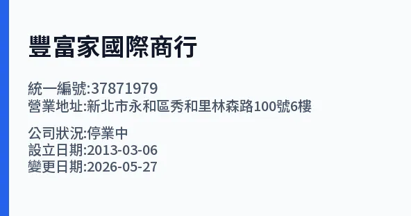 豐富家國際商行的照片-統編 37871979(新北市) 公司登記資料與營業項目詳細圖表